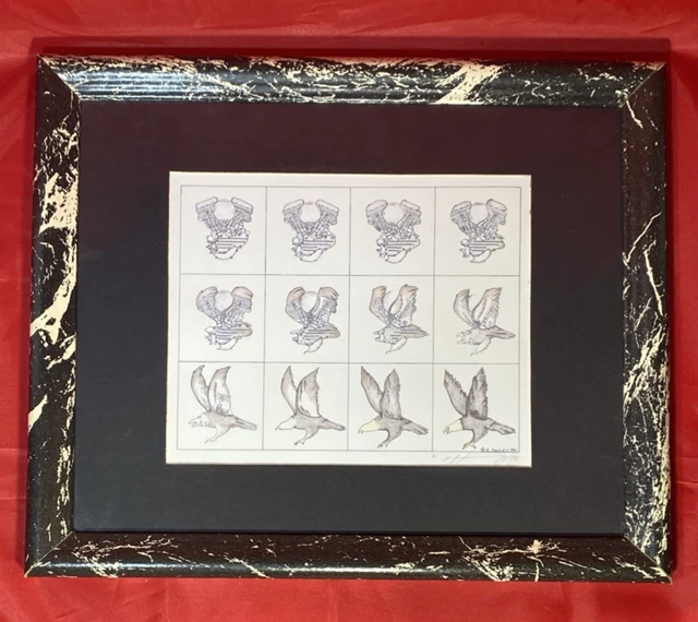 HARLEY PANHEAD ENGINE to Eagle Transformations E Halsey Signed Framed ...