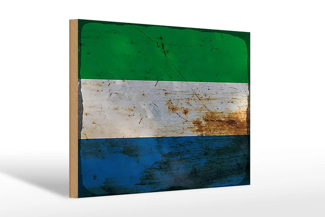 PANNEAU EN BOIS Drapeau Sierra Leone 30x20cm Rust Déco Plaque Bois ...