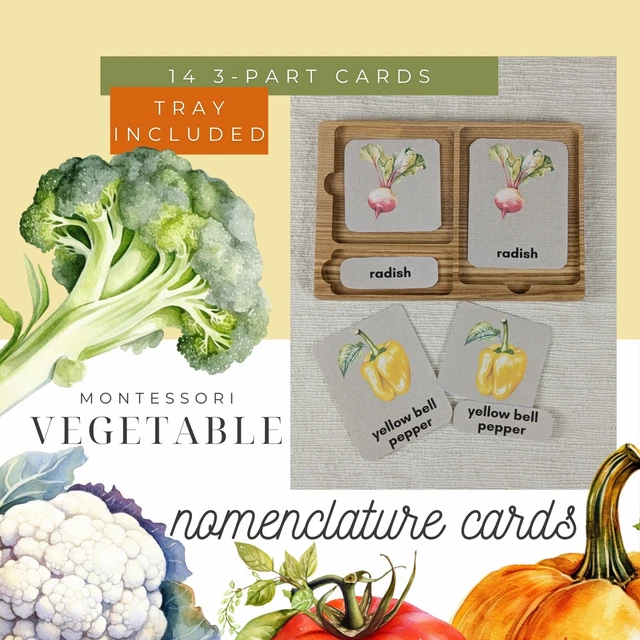VEGETABLE NOMENCLATURE CARDS & Wood Presentation Tray | Montessori 3 ...