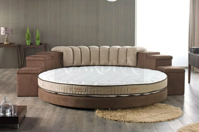 RONDE LIT ROND Design Lits Tissu Double Luxe Hôtel Cadre Sommeil ...