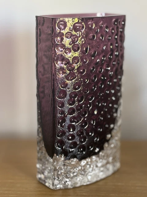 WHITEFRIARS GLASS NAILHEAD Bow Front Vase In Aubergine Colour £68.00 ...