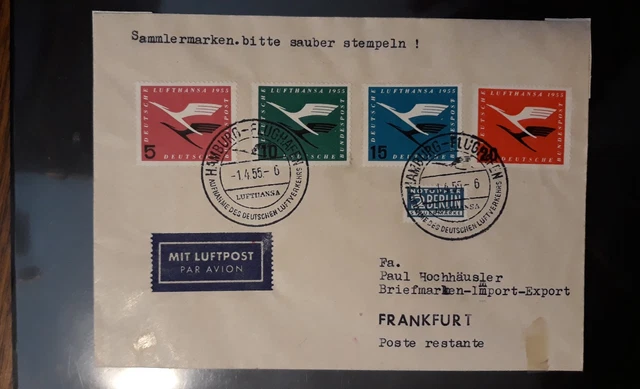 BRD, BELEG VON 1955 Sonderst. von Hamburg 1.04.55 sauber EUR 10,00 ...