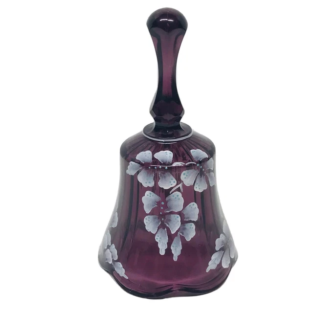FENTON GLASS PURPLE Bell Hand Painted Leaves Signed C. Riggs Vintage ...