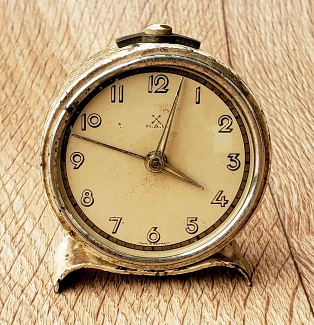 ANTIQUE ORIGINAL H.A.U Mini Vintage Alarm Clock Collectible Working ...