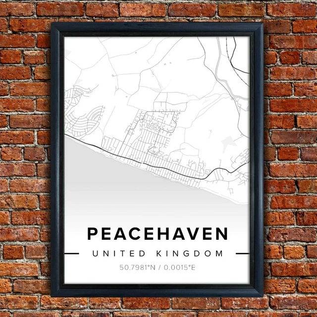 MAP OF PEACEHAVEN Poster Black and White Map Novelty Gift Framed Art ...
