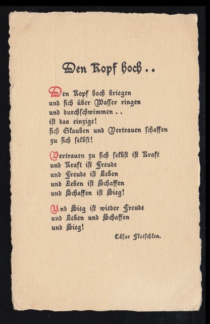 LYRIK-AK GEDICHT VON Cäsar Flaischlen: Den Kopf hoch ... , ungebraucht ...