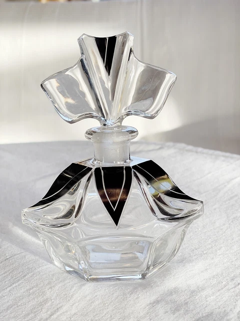 KARL PALDA -1930- Bohême- Flacon en cristal incolore et noir pressé ...