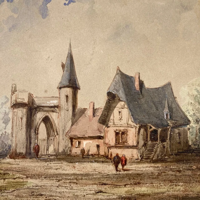 TABLEAU ANCIEN PAYSAGE d'architecture, aquarelle signée Eugène CICERI XIXe 19e EUR 4,50 ...