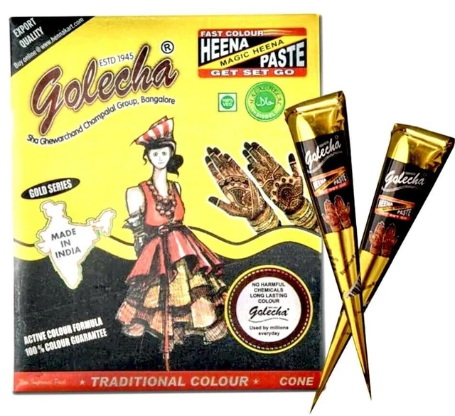 6 PACK GOLECHA Black Fast Drying Instant Mehndi Henna Cones £4.99 ...