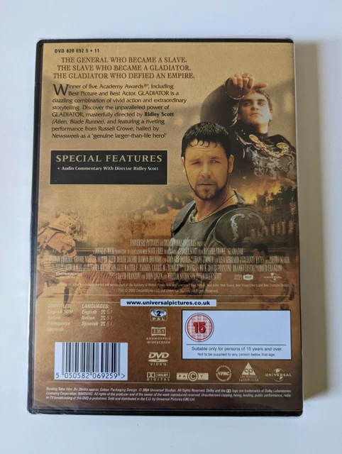 GLADIATOR DVD RUSSELL Crowe Joaquin Phoenix Ridley Scott Brand New UK ...