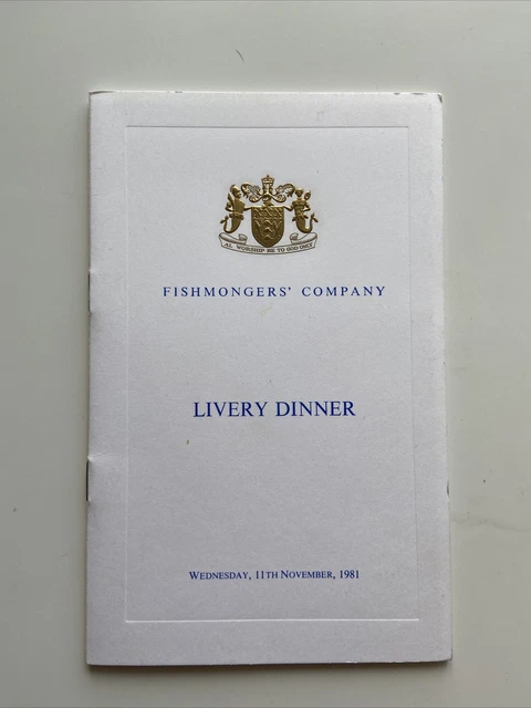 FISHMONGERS COMPANY GOLD Crest Livery Dinner Menu Sir Peter Vanneck £14 ...