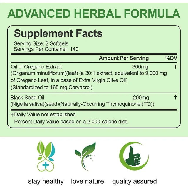 2 IN 1 Oil of Oregano & Black Seed Softgels Count with Carvacrol,Immune ...