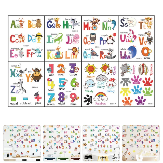 CARTOON STICKERS COLORED Alphabet Number Decals Educational Wall £10.79 ...