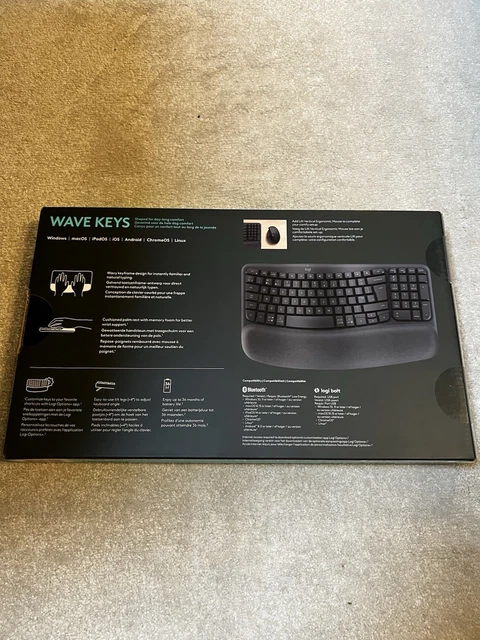 LOGITECH WAVE KEYS Ergonomic Keyboard Wireless Graphite £49.01 ...