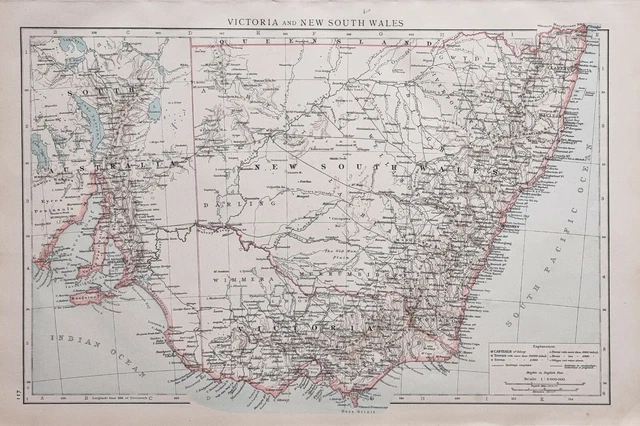 1895 ANTIQUE MAP Victoria & New South Wales Australia $93.53 - PicClick AU