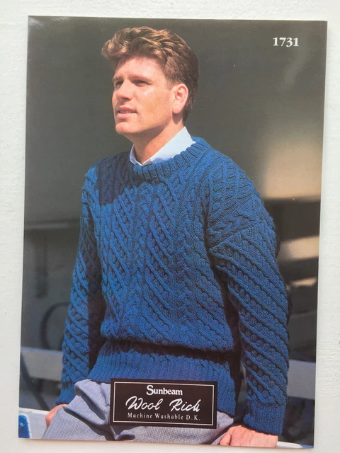 SUNBEAM KNITTING PATTERN No. 1731 Mens Classic Crew Neck Jumper £2.50 ...