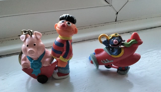 SESAME STREET BERT With Pig In Wheelbarrow & Muppet Grover In Red Plane ...