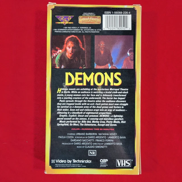 DEMONS VHS TAPE 1985 Horror Movie 1991 Star Maker Lamberto Bava Film ...