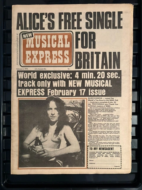 NEW MUSICAL EXPRESS February 1973 Alice Cooper, Kinks, Wakeman, Eno ...