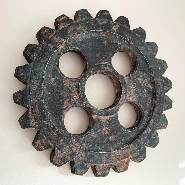 INDUSTRIAL COG WALL Decoration Antique Style Distressed Round Gear ...