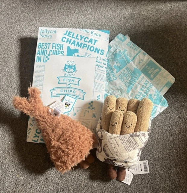 BNWT JELLYCAT FISH & chips lily fish cosy chips tissue paper bag £130. ...