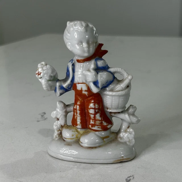 ANTIQUE GERMAN PORCELAIN Fairing Victorian Blonde Boy with Basket 20469 ...