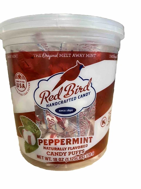 Christmas Candy Red Bird Soft Peppermint Candy Puffs 52 Oz Tub Gluten ...
