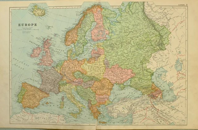 1922 MAP EUROPE British Isles Spain Italy Sweden Greece Germany Ukraine ...