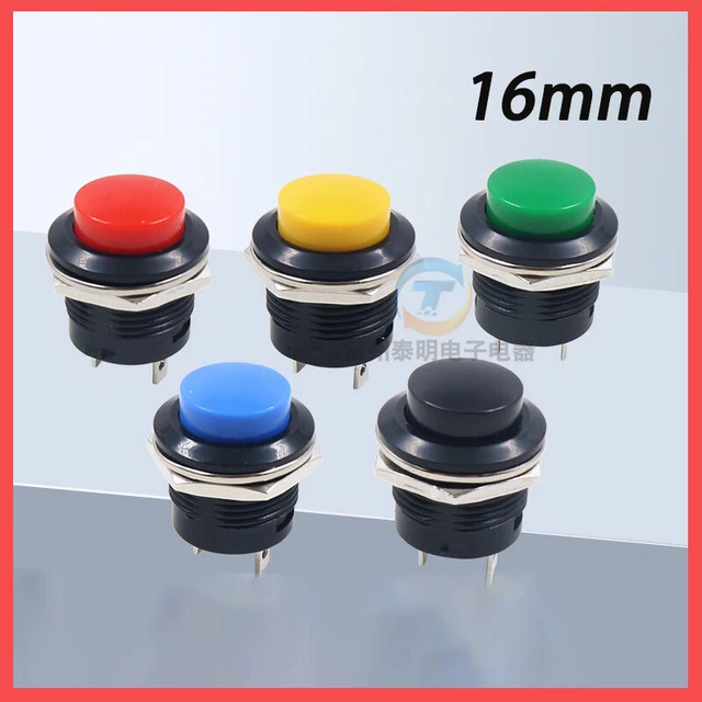 16MM MINI ROUND Push Button Switch SPST Momentary Black Red Green Blue ...