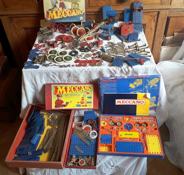 LOT MECCANO ANCIEN-VRAC+2 Boites Complètes+2 Moteurs +1 Grue +2 Notices ...