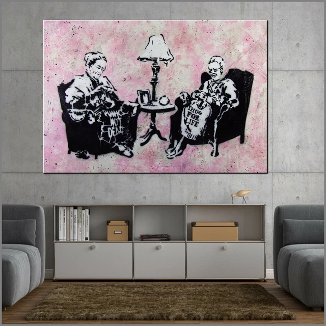 GRAFFITI BANKSY KNITTING Grannies Street Art 140cm x 100cm Textured ...
