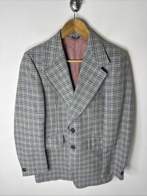 VINTAGE 1970S SEARS Men’s Store Wool Sport Coat Blue Gray Check Plaid ...