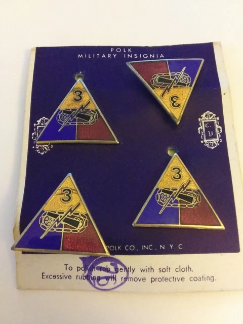 MI008-WW2 US ARMY 3rd Armored Division Lapel Pins Four In Original ...