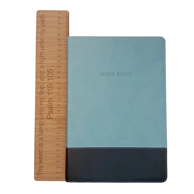 KJV HOLY BIBLE Thinline Large Print Reference Chocolate Blue Imitation ...