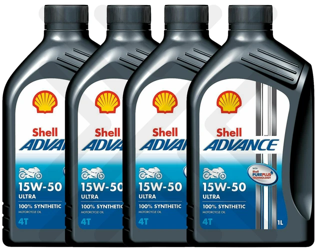 SHELL ADVANCE ULTRA 4T 15W-50 Fully Synthetic Motorcycle Oil 4 Litre 4L ...