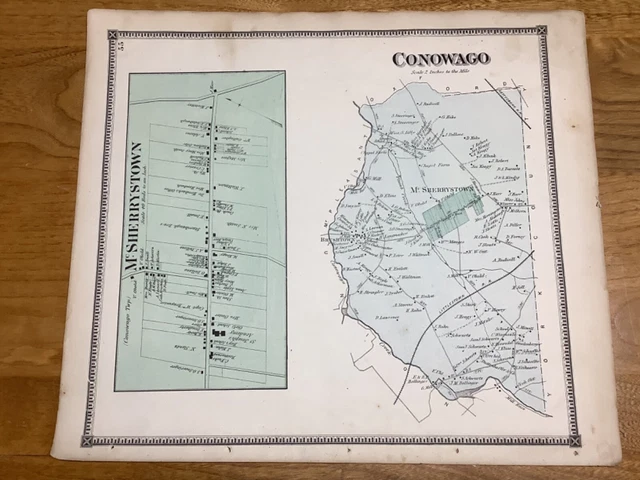 1872 ATLAS MAP Of Conewago & McSherrystown, Adams Co., PA 13-5/8” x 15 ...