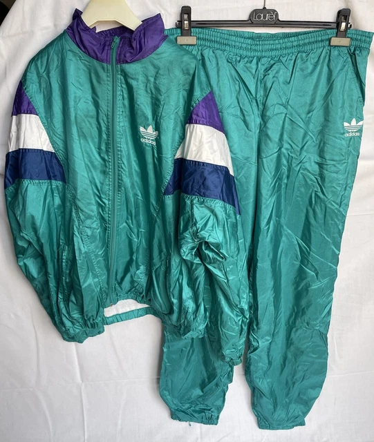 ADIDAS VINTAGE ANZUG F192 Shiny Glanz Retro Jacke + Hose 90s 80s Gr D 8 ...