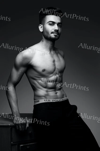MALE MODEL PRINT Beefcake Handsome Shirtless Muscular Slender College ...
