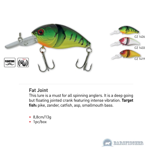 PREDATOR-Z FAT JOINT WOBBLER, ca.8,8cm/13,0g FLOATING, HECHT ZANDER ...