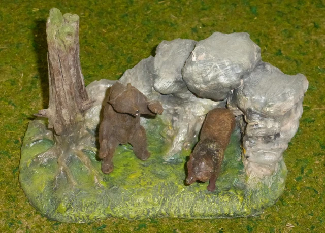 BRAUNBÄR ZOO GEHEGE Diorama Elastolin Lineol 2 Masse Figuren Braunbären ...