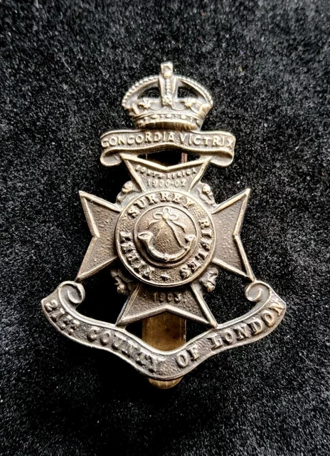 WW1 WW2 FIRST Surrey Rifles 21st Battalion Co' of London Reg't Metal ...