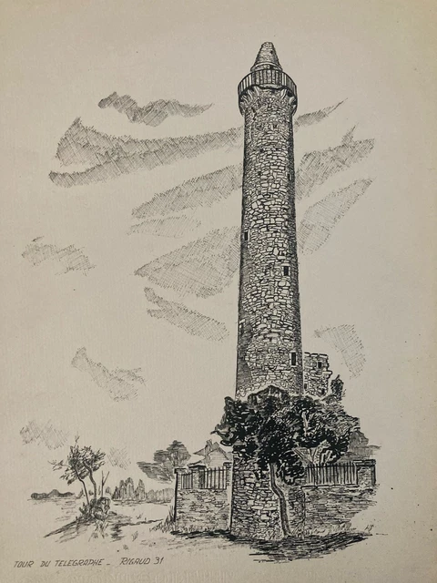 BEAUTIFUL DRAWING INK 1980 to Identify - The Tour Telegraph Rigaud ...