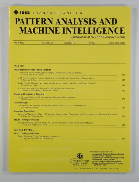2000 IEEE MACHINE INTELLIGENCE v22#5 computer vision 3D MODELING video analysis £5.22 - PicClick UK