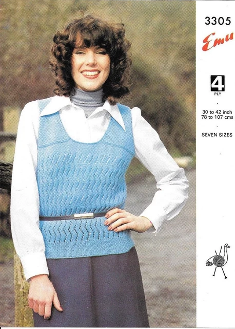 VINTAGE EMU KNITTING Pattern Ladies 4 Ply Slipover 30"-42" Bust £2.97 ...