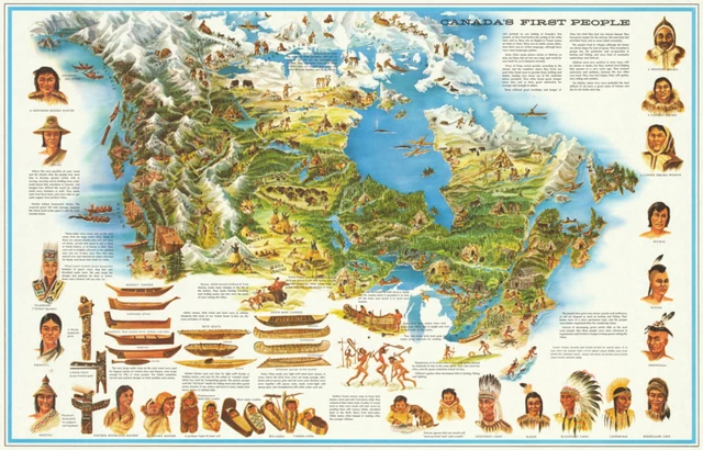 MID-CENTURY MAP OF Canada's First People Native Indian Tribes 10"x16 ...