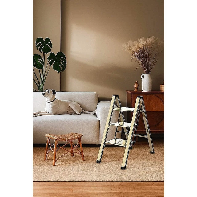 3 STEP LADDER Foldable Lightweight – Anti-Slip Safety Stool for Home ...