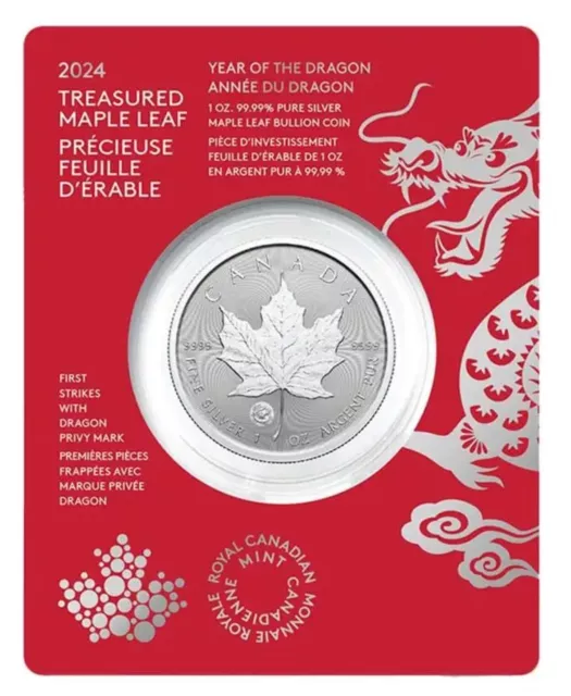 2024 CANADA 1 oz Treasured Silver Maple Leaf Dragon Privy Coin First ... 2024 CANADA 1 oz Treasured Silver Maple Leaf Dragon Privy Coin First ...