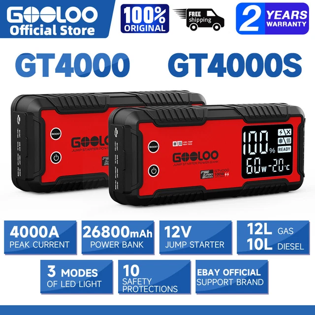 GOOLOO 4000A JUMP Starter 26800mAh Battery 10L Gas 12L Diesel Engine ...