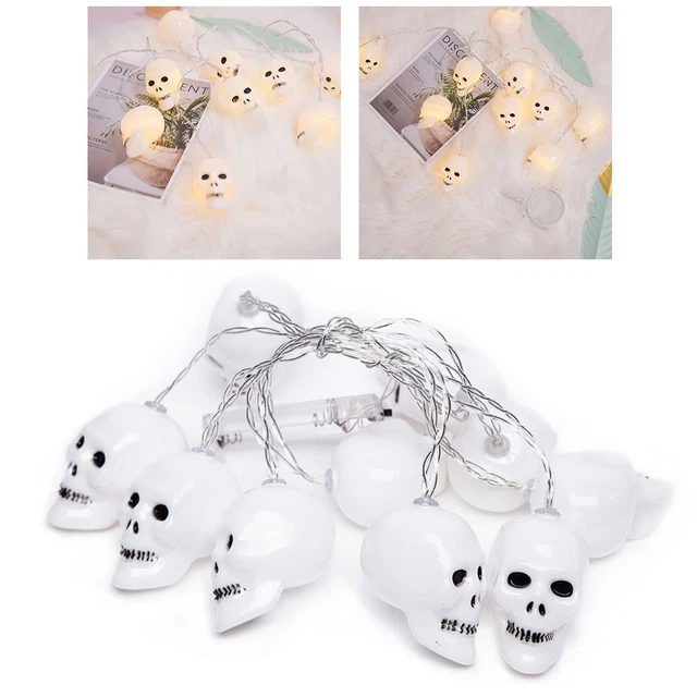 1.5 M BATTERY Powered Skull Lights 10 LED Halloween String Lights Warm ...