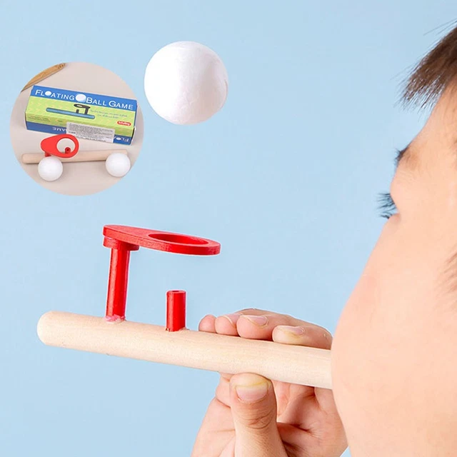 WOODEN SUSPENSION BALL Blower Sports Foam Balls Floating Kids Blow Pipe ...